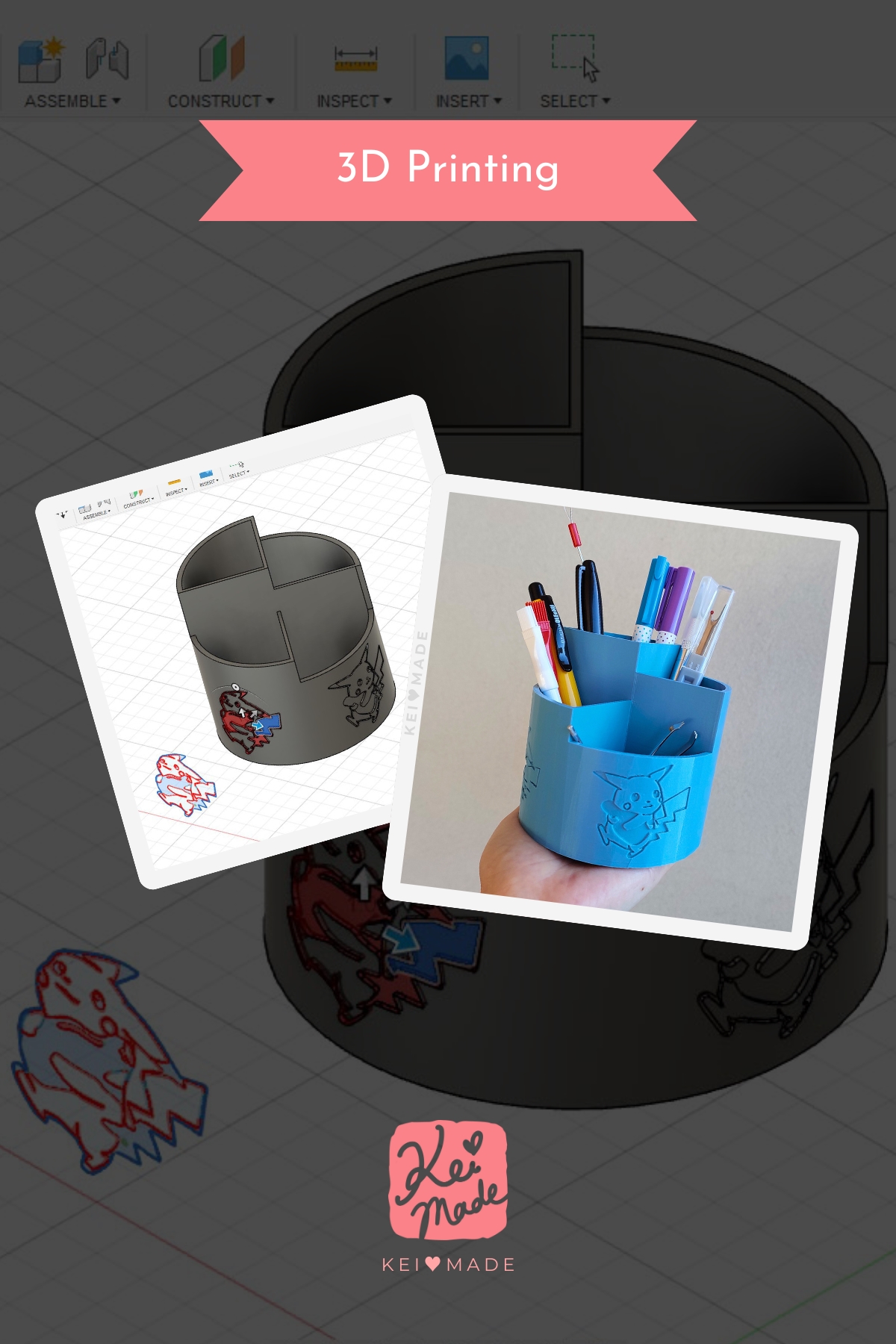 DIY Pokemon Pen Stand: How to split faces, extrude & emboss SVG in ...