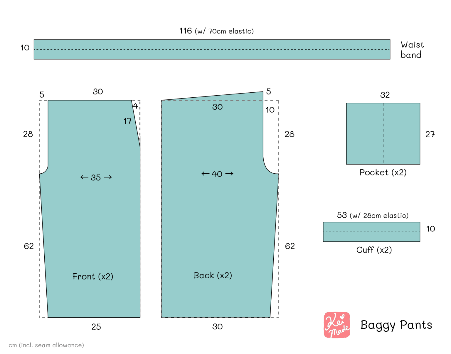 Baggy pants pattern with elastic cuffs and pockets - KeiMade Blog - Arts & Crafts inspired by ...