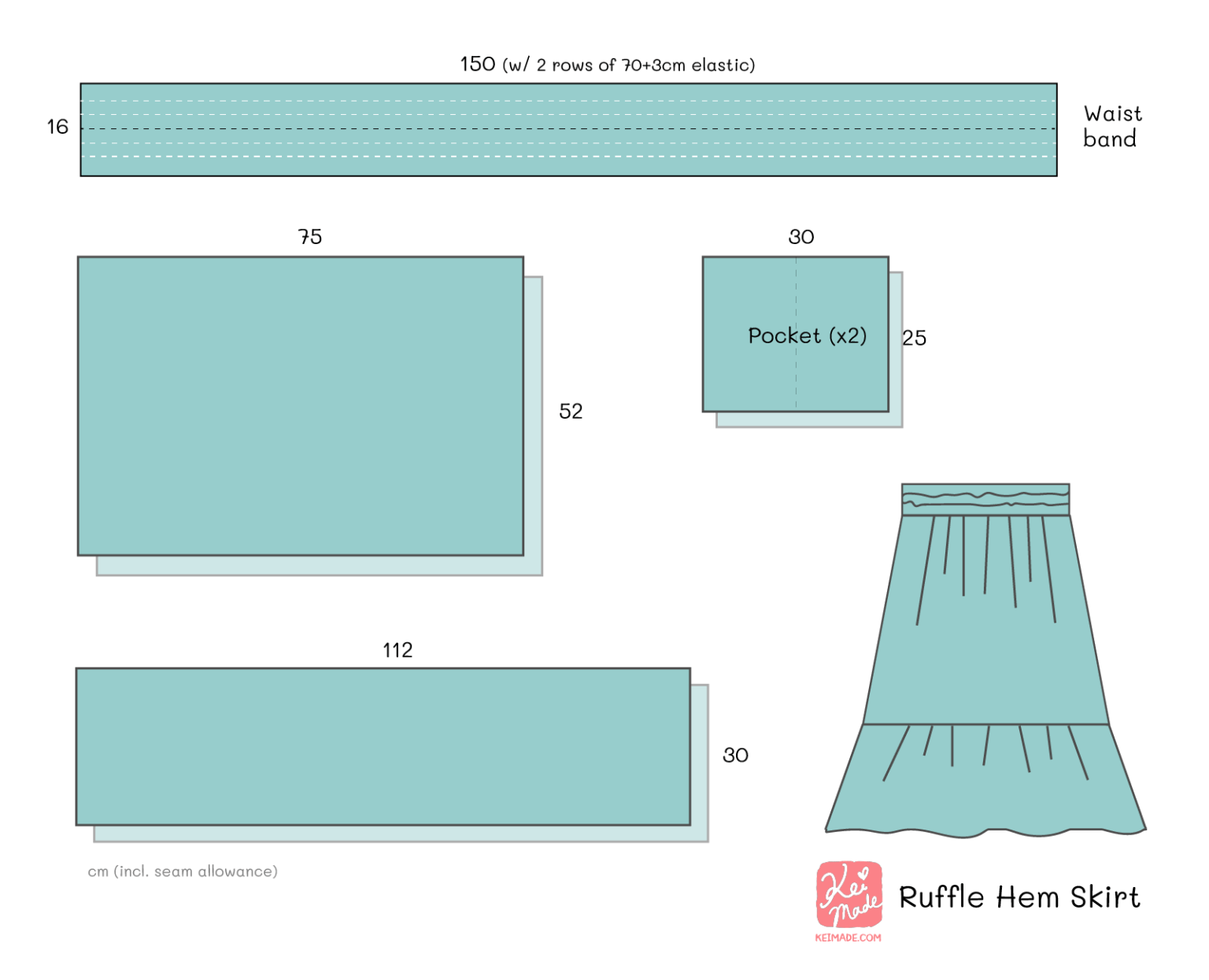 2-Way Ruffle Hem Skirt / Convertible Dress: Pattern & Making - KeiMade ...