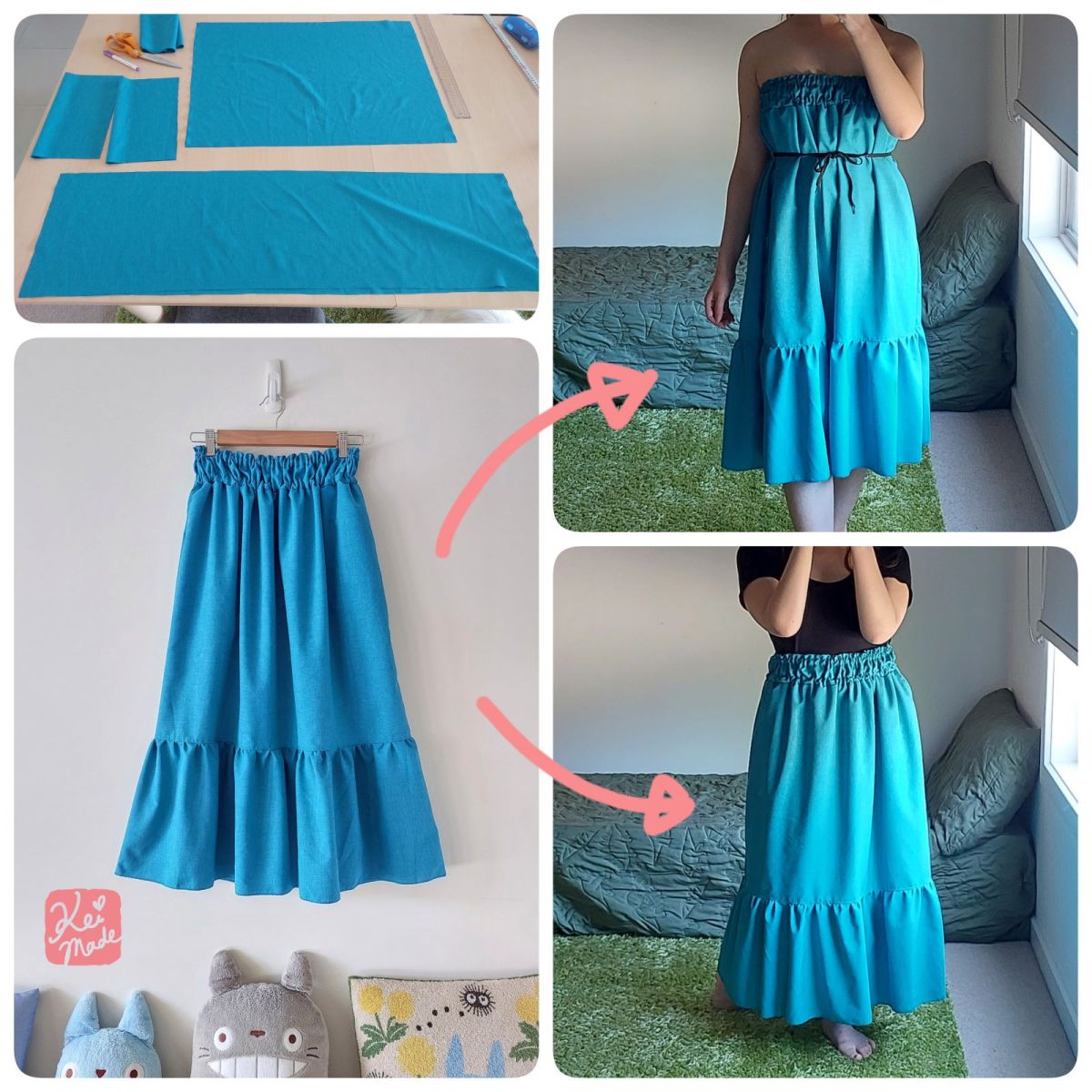 2-Way Ruffle Hem Skirt / Convertible Dress: Pattern & Making - KeiMade ...